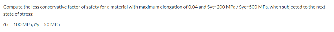 Solved Compute the less conservative factor of safety for a | Chegg.com