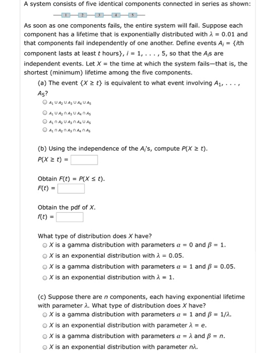 Solved A system consists of five identical components | Chegg.com