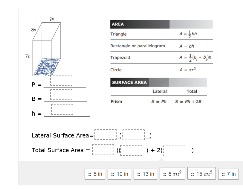 Solved 2in AREA 3in Triangle A = {on Rectangle or | Chegg.com