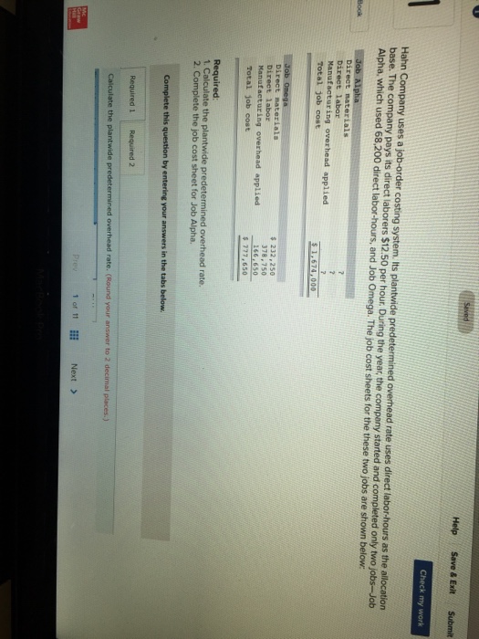 Solved Help Save & Exit Submit Check my work Hahn Company | Chegg.com