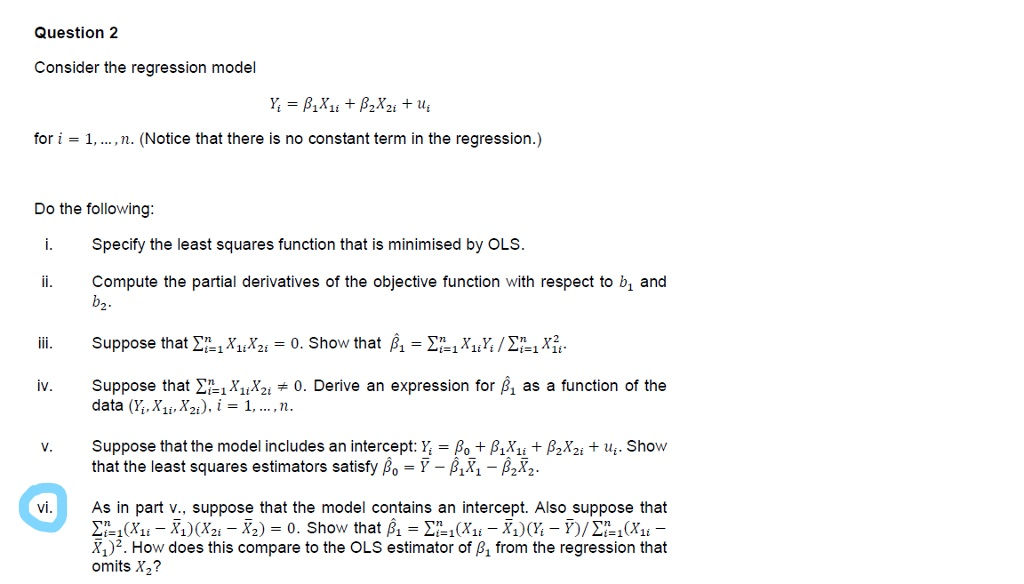 Solved Question 2 Consider The Regression Model For I 8644