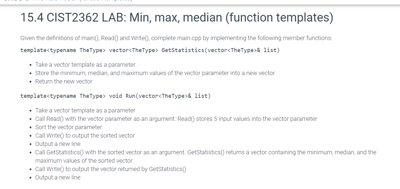 Solved 15 4 Cist2362 Lab Min Max Median Function