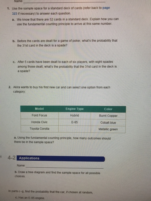 Solved Name 1. Use the sample space for a standard deck of | Chegg.com