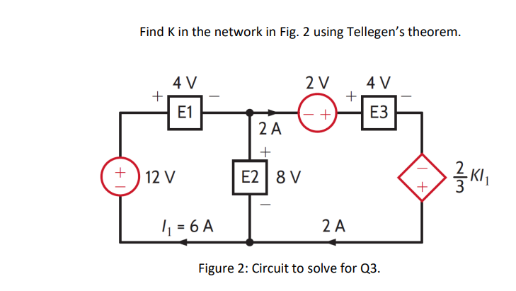 Solved Find K in the network in Fig. 2 using Tellegen's | Chegg.com