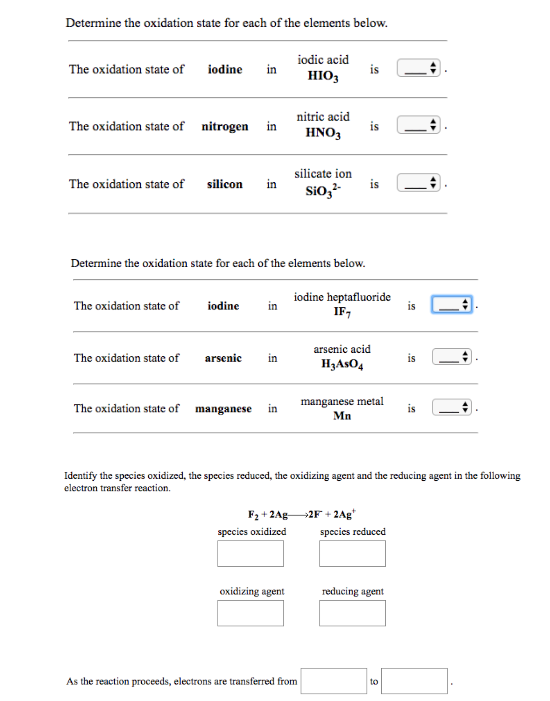 Solved Determine the oxidation state for each of the | Chegg.com