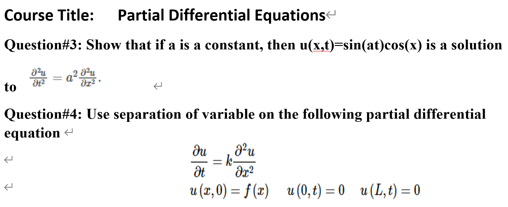 Solved Course Title: Partial Differential Equations | Chegg.com