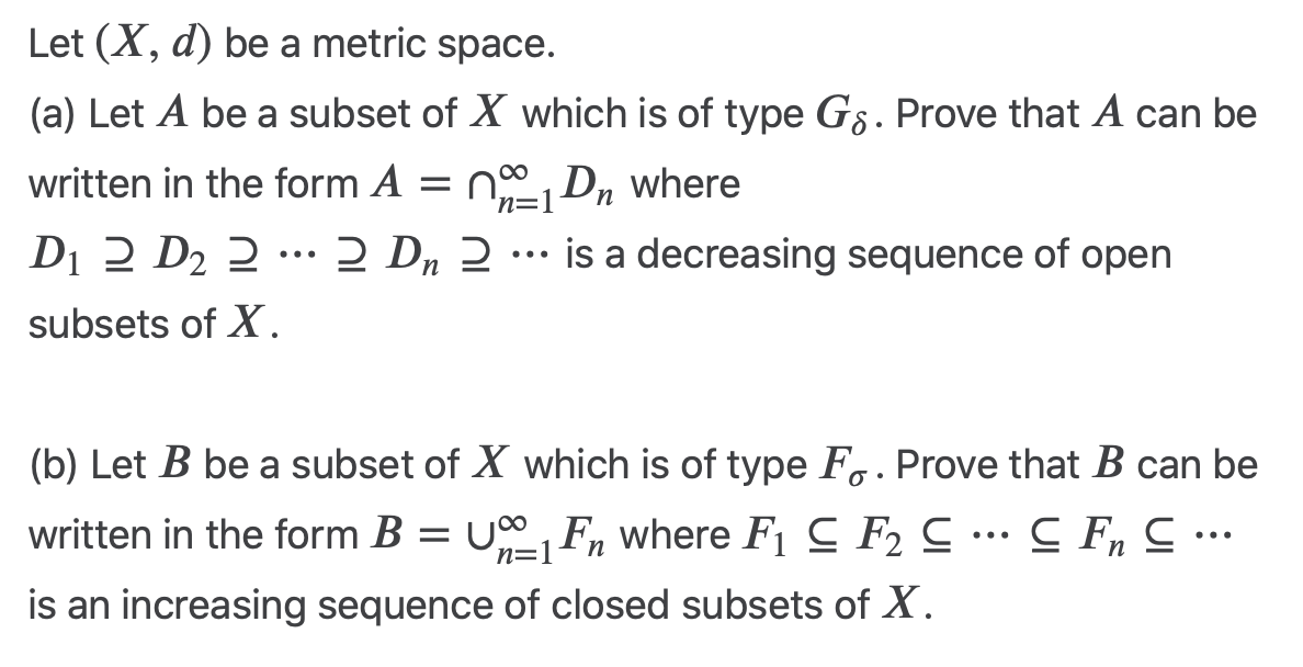 Solved Let (X,d) be a metric space. (a) Let A be a subset of | Chegg.com