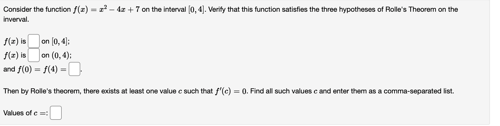 Solved Consider the function f(x)=x2−4x+7 on the interval | Chegg.com
