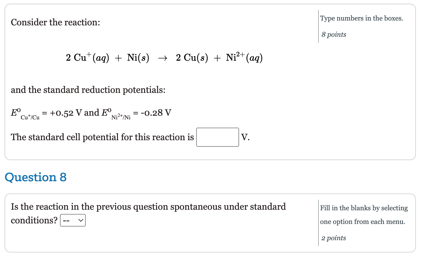 Solved Consider the reaction: Type numbers in the boxes. 8 | Chegg.com