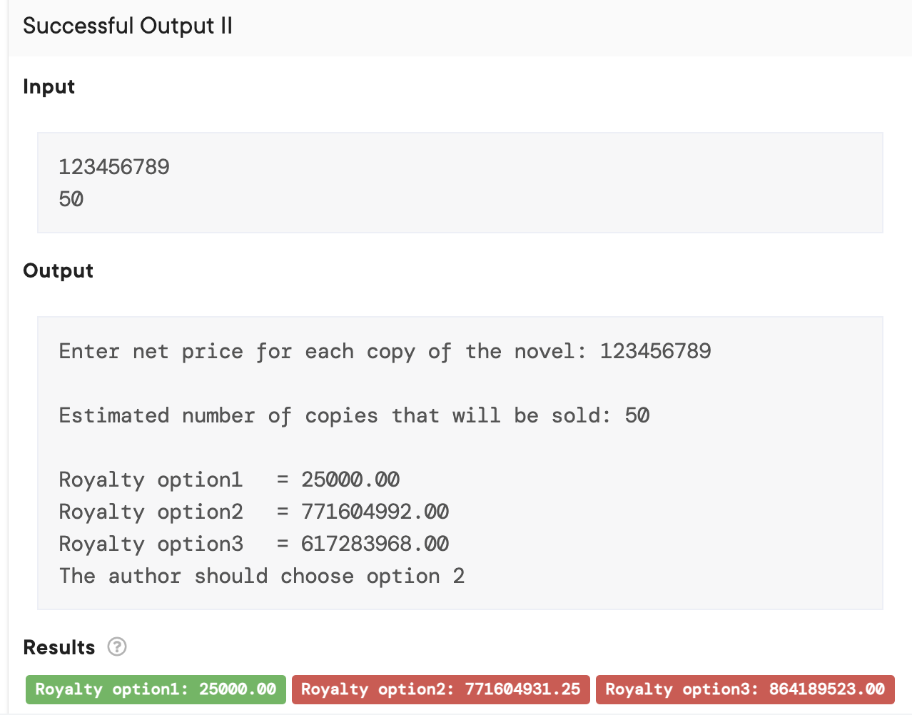 Successful Output II Input 123456789 50 Output Enter | Chegg.com