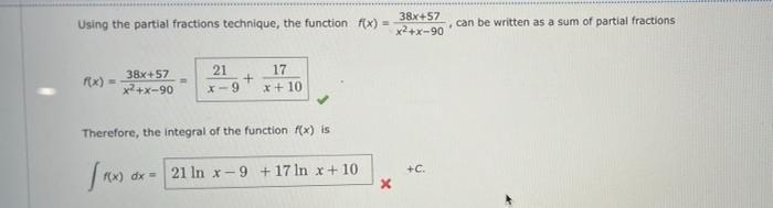 Solved Using the partial fractions technique, the function | Chegg.com