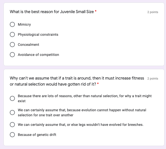 Solved What is the best reason for Juvenile Small Size * 2 | Chegg.com