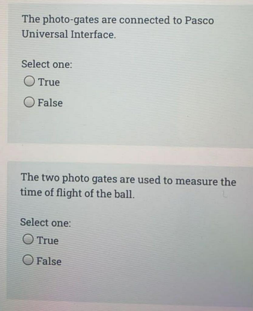 Solved The photo-gates are connected to Pasco Universal | Chegg.com