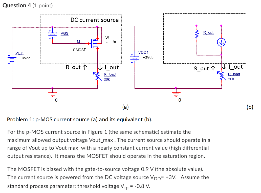 Solved Question 4 (1 point) (a) (b) Problem 1: p-MOS current | Chegg.com