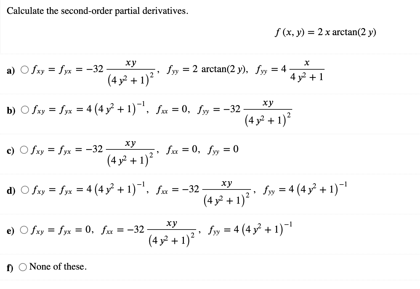 Solved Calculate the second-order partial derivatives. a) O | Chegg.com