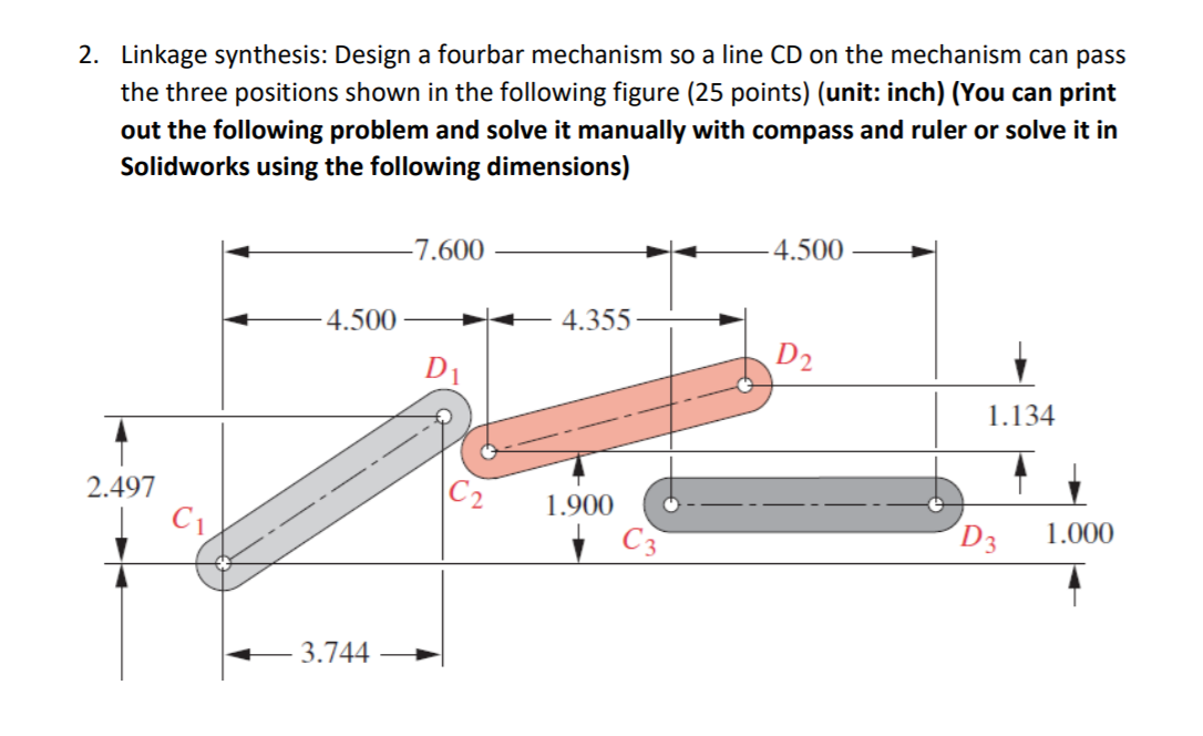 Solved 2. Linkage synthesis: Design a fourbar mechanism so a | Chegg.com