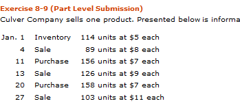 Solved Exercise 8-9 (Part Level Submission) Culver Company | Chegg.com