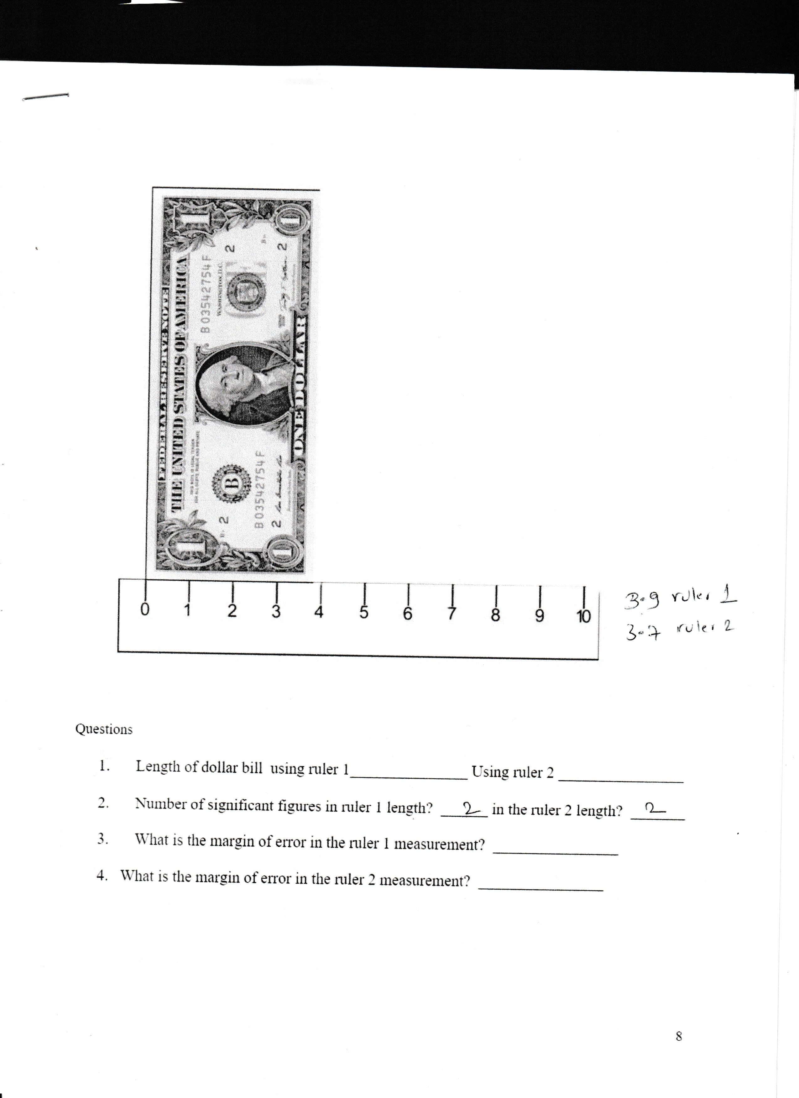Questionslength Of Dollar Bill Using Ruler 1using