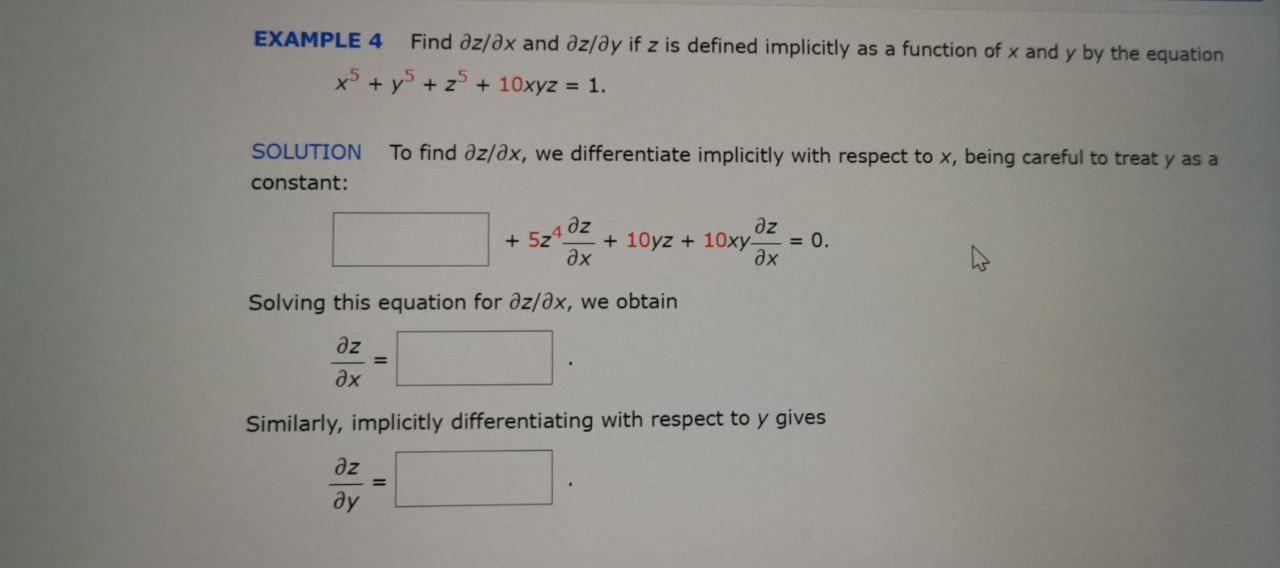 Solved EXAMPLE 4 Find az/ax and az/ay if z is defined | Chegg.com