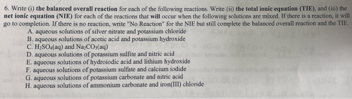 Solved 6. Write (i) the balanced overall reaction for each | Chegg.com