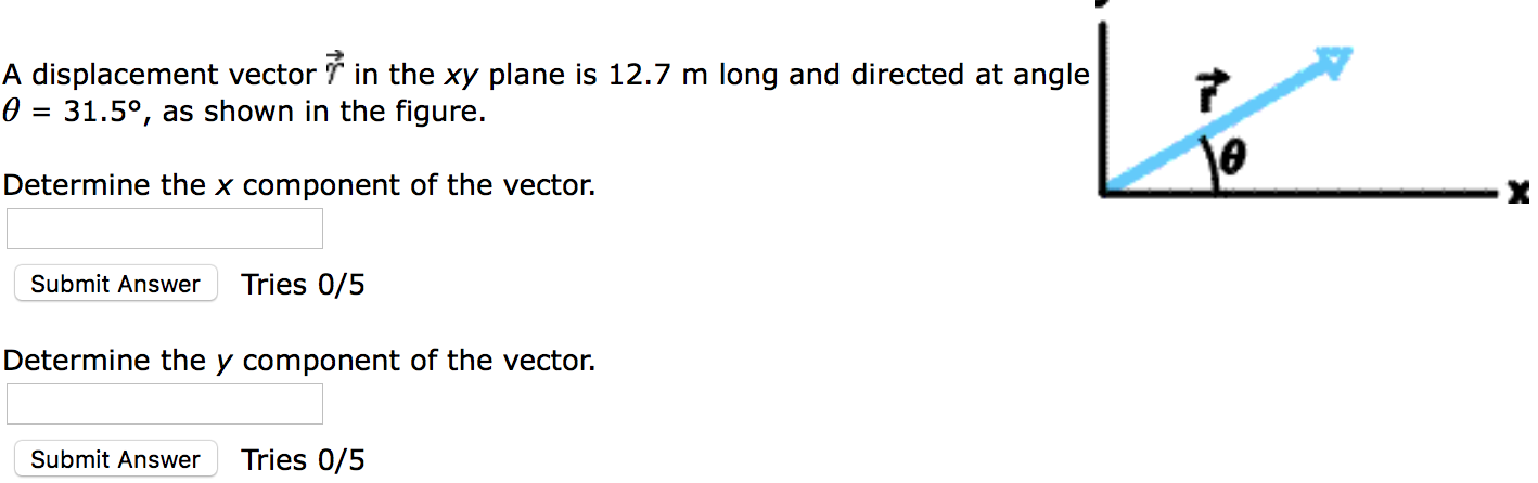 Solved A displacement vector Ť in the xy plane is 12.7 m | Chegg.com
