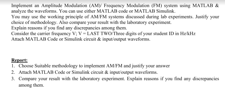 Solved Implement an Amplitude Modulation (AM)/ Frequency | Chegg.com