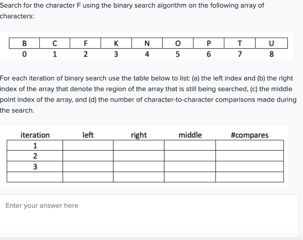 Solved Search for the character Fusing the binary search | Chegg.com