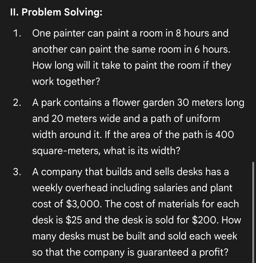Solved II. ﻿Problem Solving: 1. ﻿One painter can paint a | Chegg.com