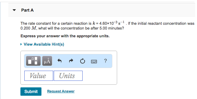 Solved Part A The rate constant for a certain reaction is | Chegg.com