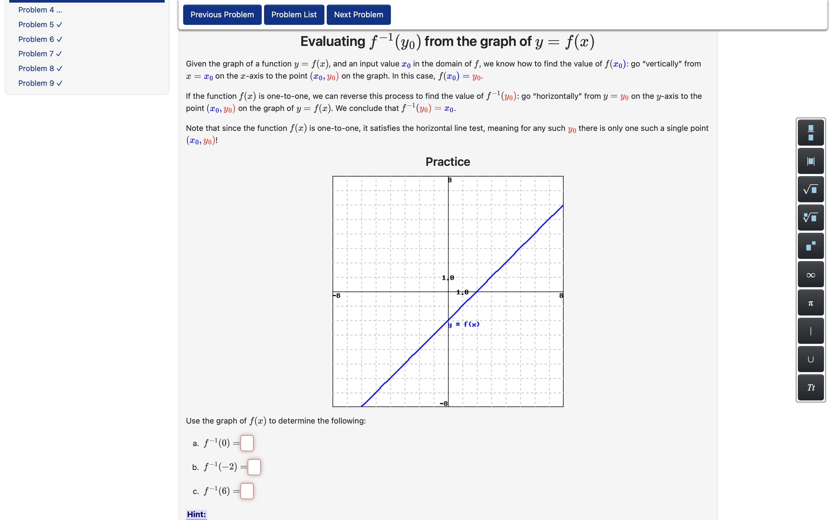 Solved Evaluating f−1(y0) from the graph of y=f(x) Given the | Chegg.com