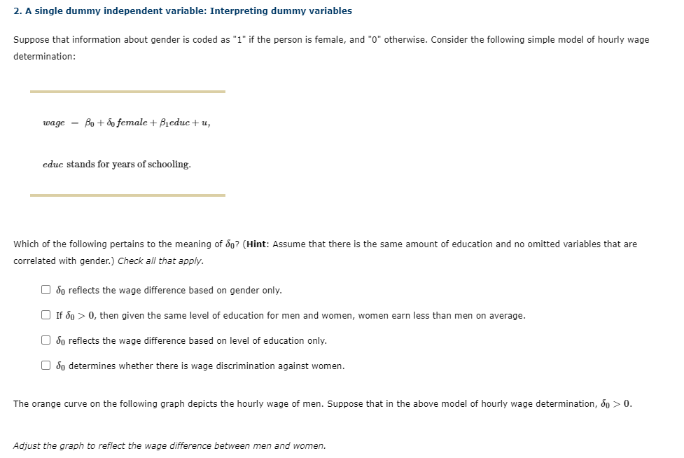 Solved 2. A single dummy independent variable: Interpreting | Chegg.com