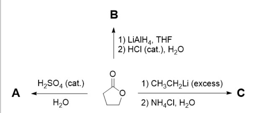 Solved B 1) LiAlH4, THE 2) HCI (cat.), H2O H2SO4 (cat.) 1) | Chegg.com