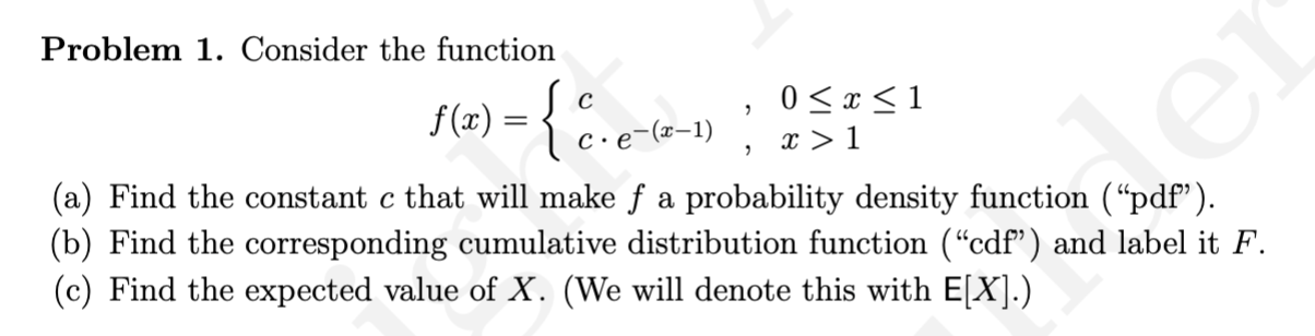 Solved Problem 1. Consider the function | Chegg.com