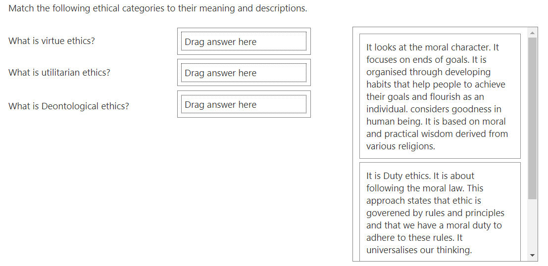 Match the following ethical categories to their | Chegg.com