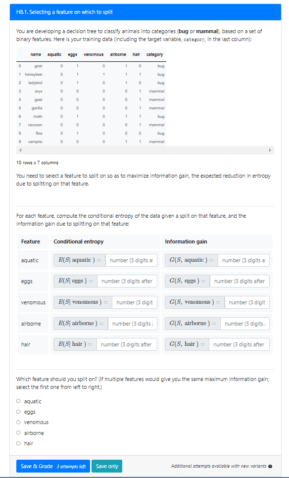 You are developing a decision tree to classify | Chegg.com