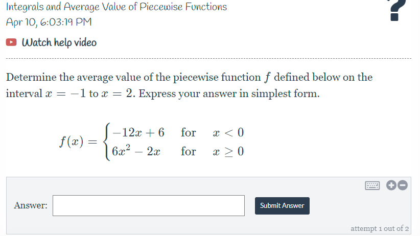 Solved Integrals and Average Value of Piecewise Functions | Chegg.com