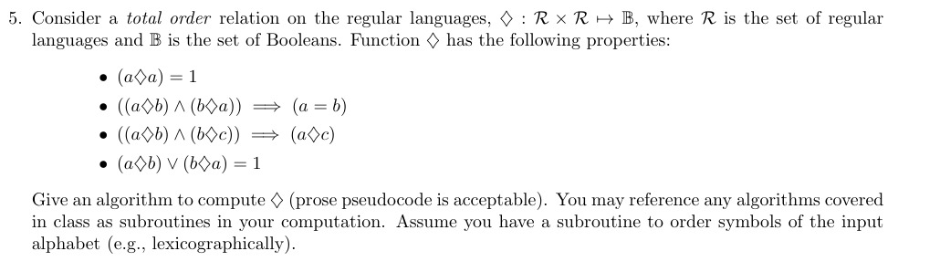 5. Consider a total order relation on the regular | Chegg.com