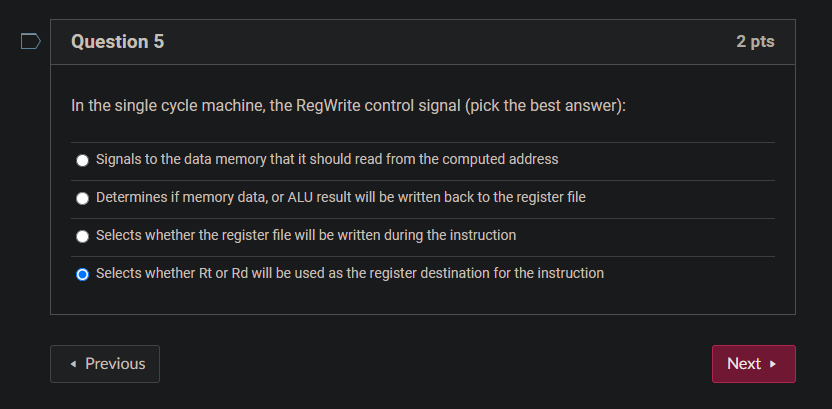 Solved In the single cycle machine, the RegWrite control | Chegg.com