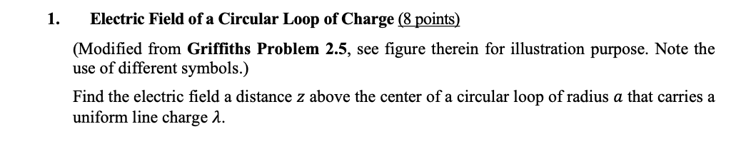 Solved 1. Electric Field of a Circular Loop of Charge (8 | Chegg.com