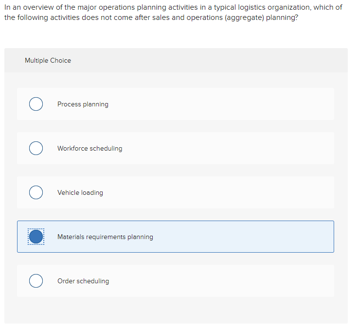 Solved In an overview of the major operations planning | Chegg.com