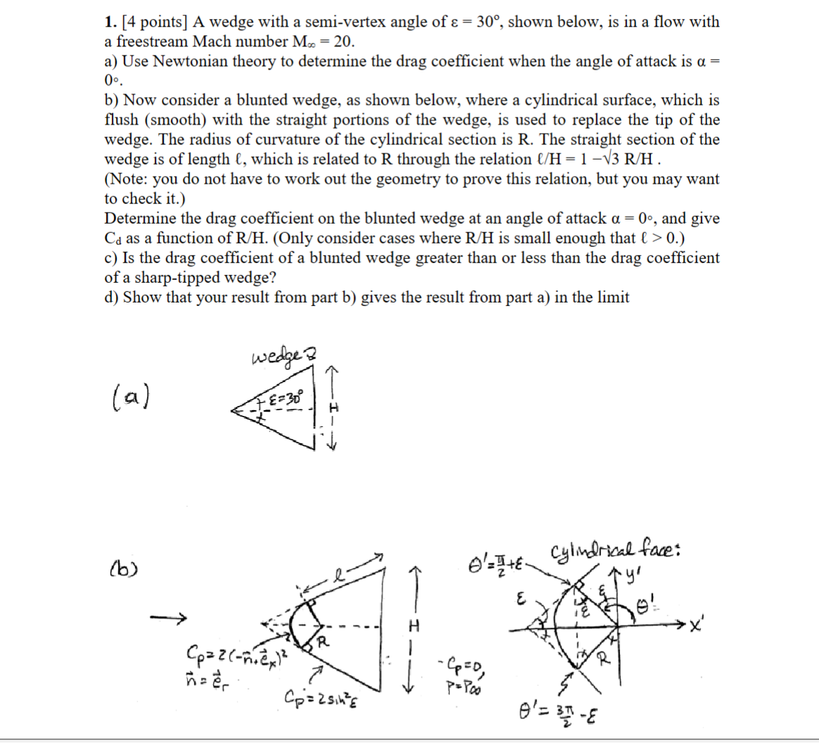 Solved 1. [ 4 points] A wedge with a semi-vertex angle of | Chegg.com