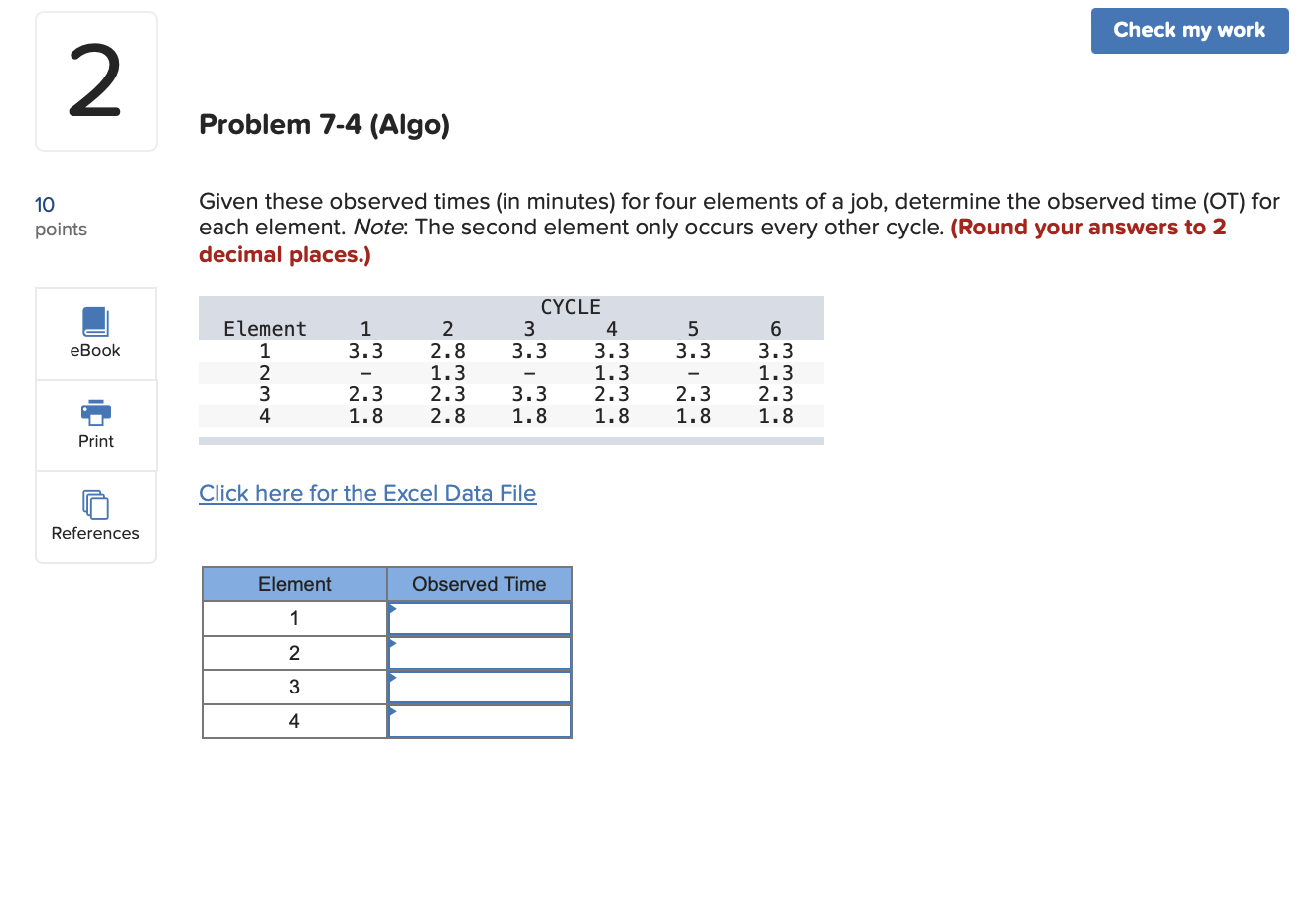 Solved Given these observed times (in minutes) for four | Chegg.com