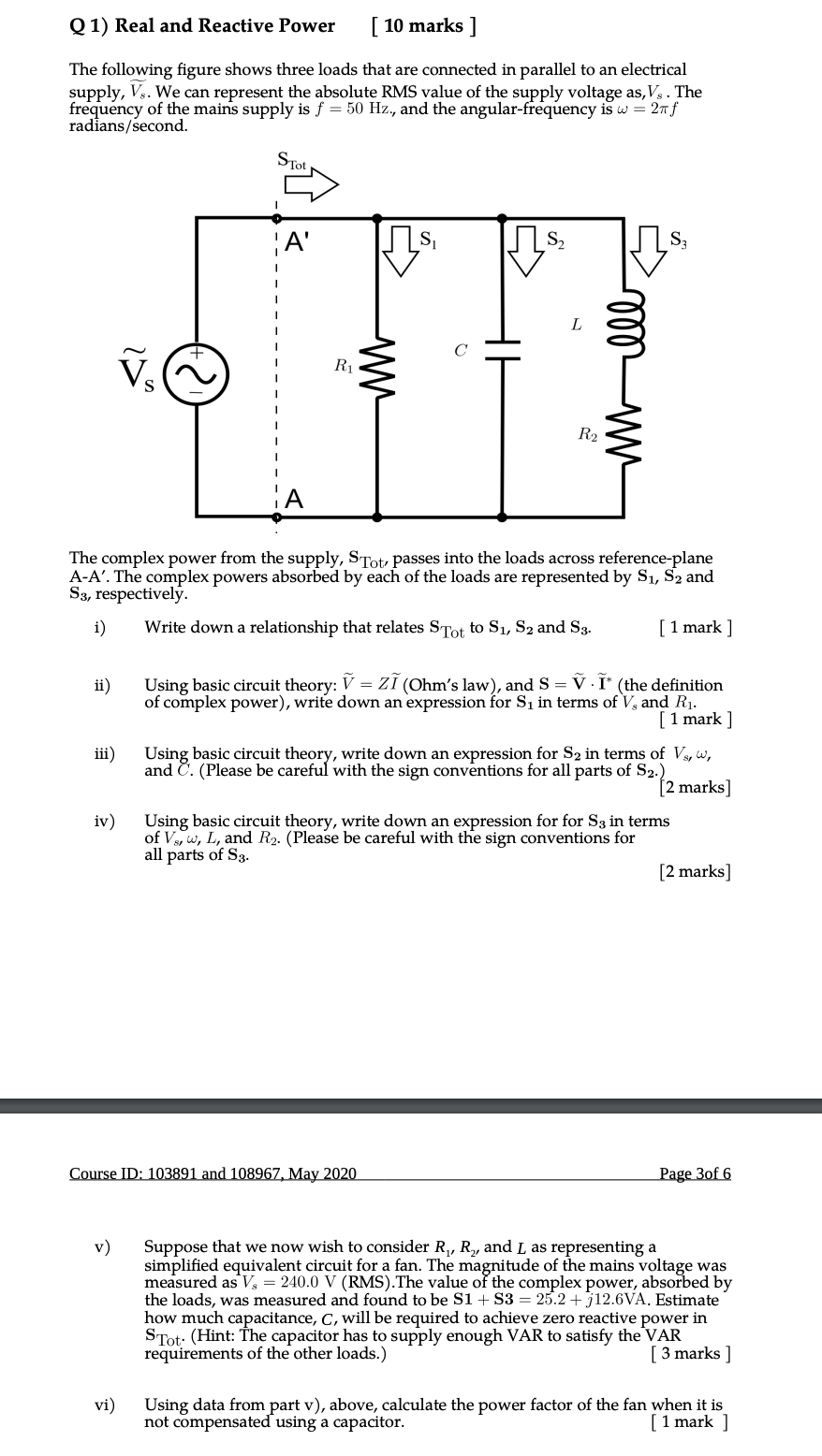 Solved Q1) Real and Reactive Power [ 10 marks 1 The | Chegg.com