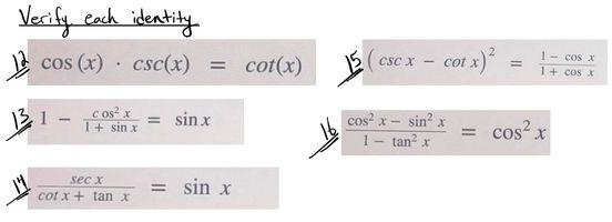 Solved Verify each identity 12 cos(x) .csc(x) = cot(x) CSC | Chegg.com