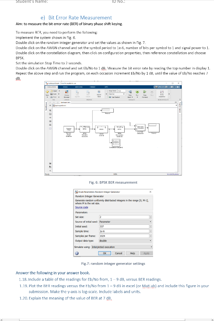 e) Bit Error Rate Measurement Aim: to measure the bit | Chegg.com