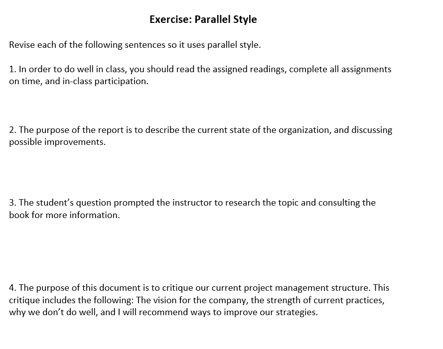 Solved Exercise: Parallel Style Revise each of the following | Chegg.com