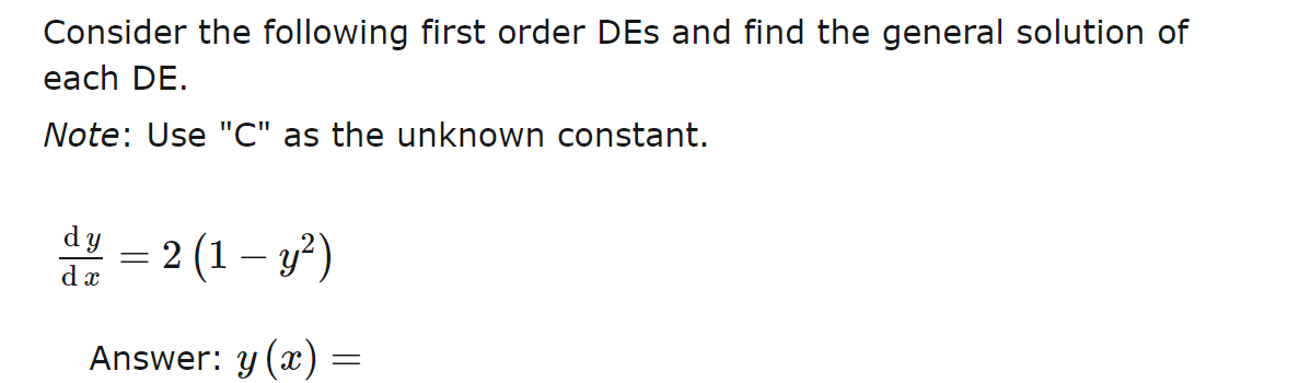 Solved Consider the following first order DEs and find the | Chegg.com