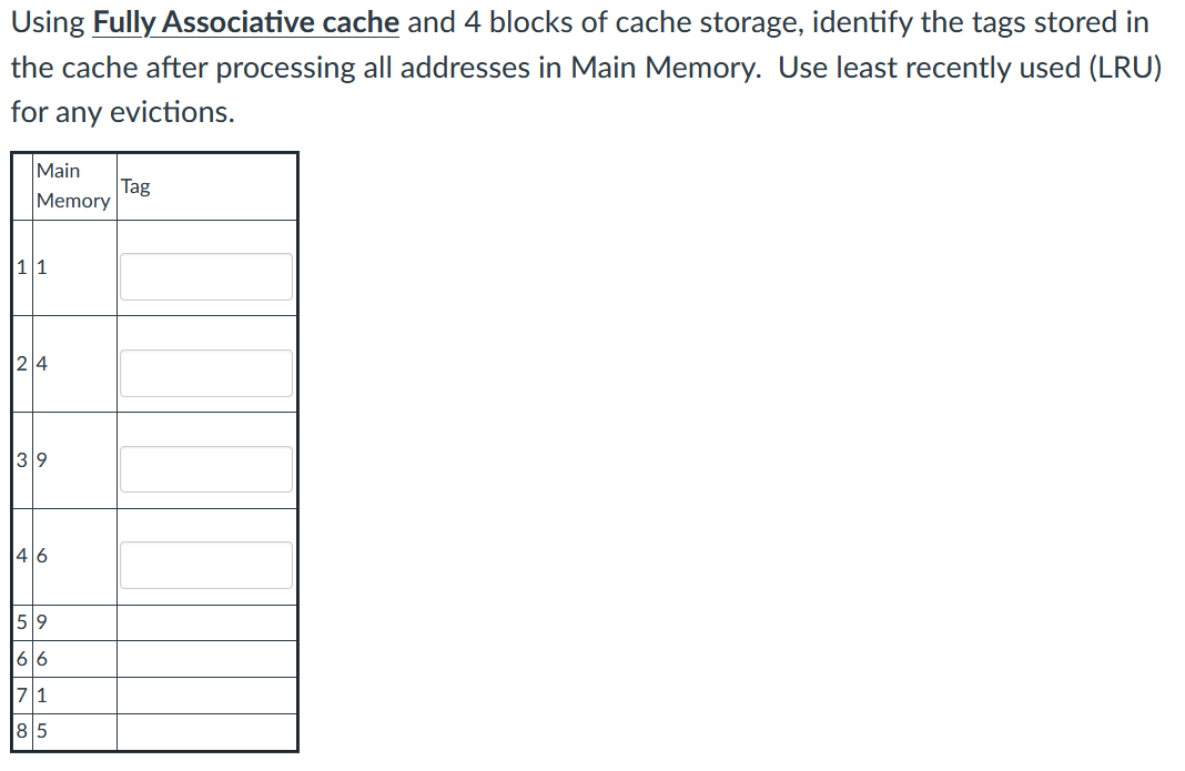 Solved Using Fully Associative cache and 4 blocks of cache | Chegg.com
