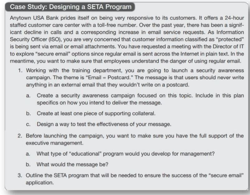 Solved Case Study: Designing a SETA Program Anytown USA Bank | Chegg.com