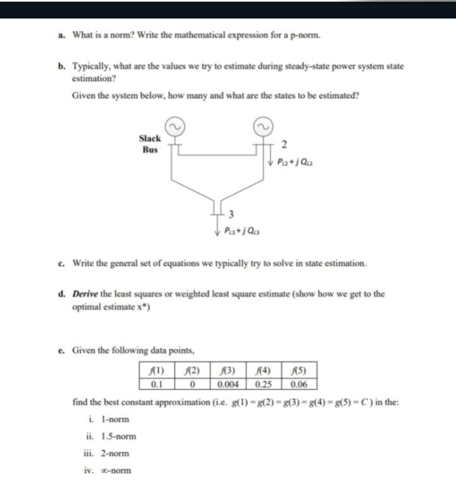 a. What is a norm? Write the mathematical expression | Chegg.com